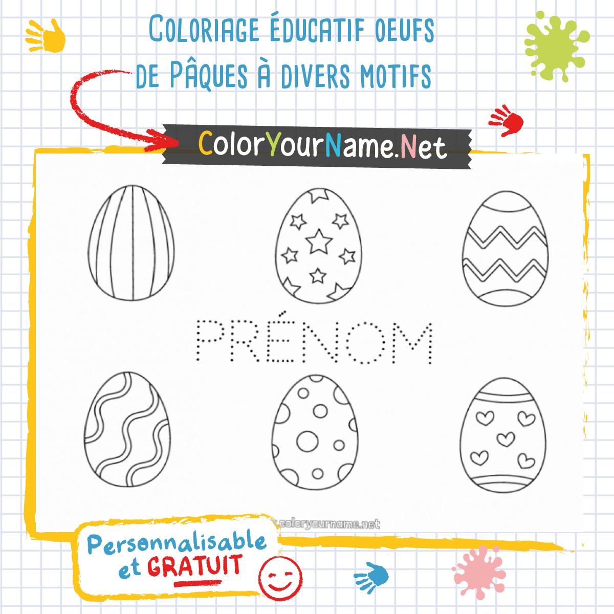Coloriage éducatif oeufs de Pâques à divers motifs