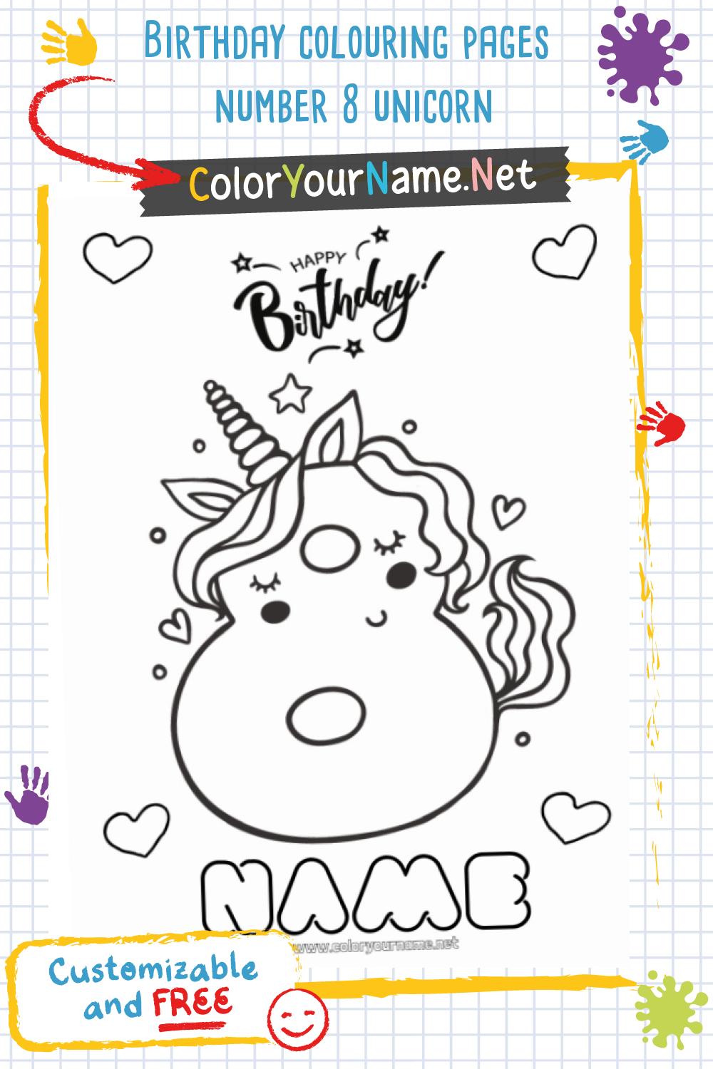 Birthday colouring pages number 8 unicorn