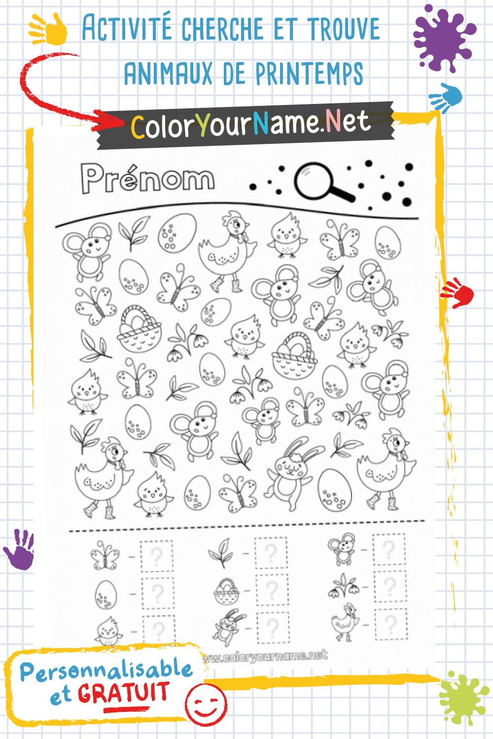 Activité cherche et trouve animaux de printemps