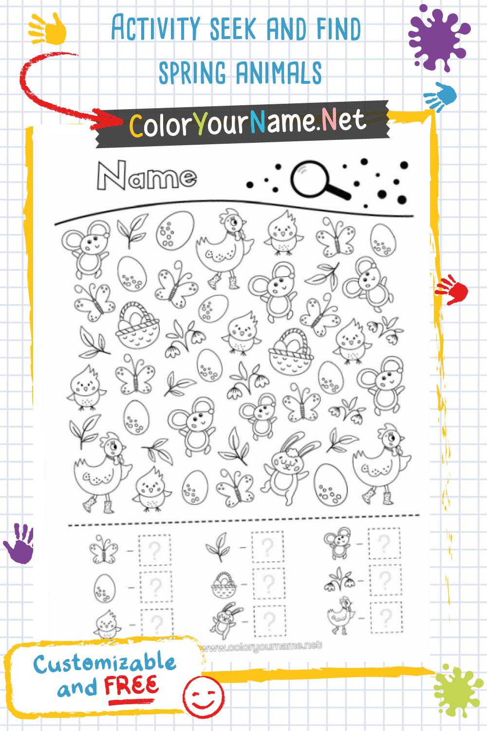 Activity seek and find spring animals