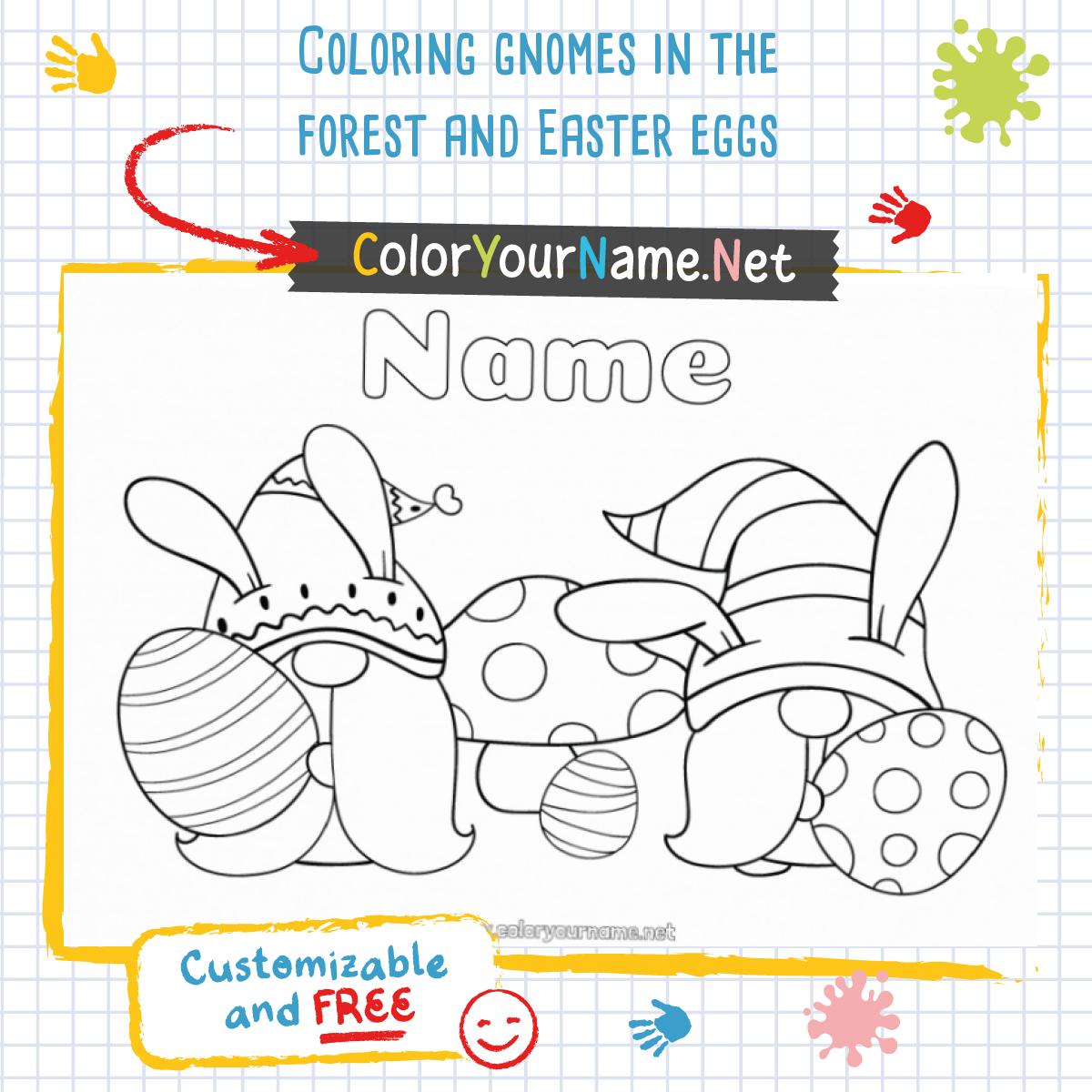 Coloring gnomes in the forest and Easter eggs