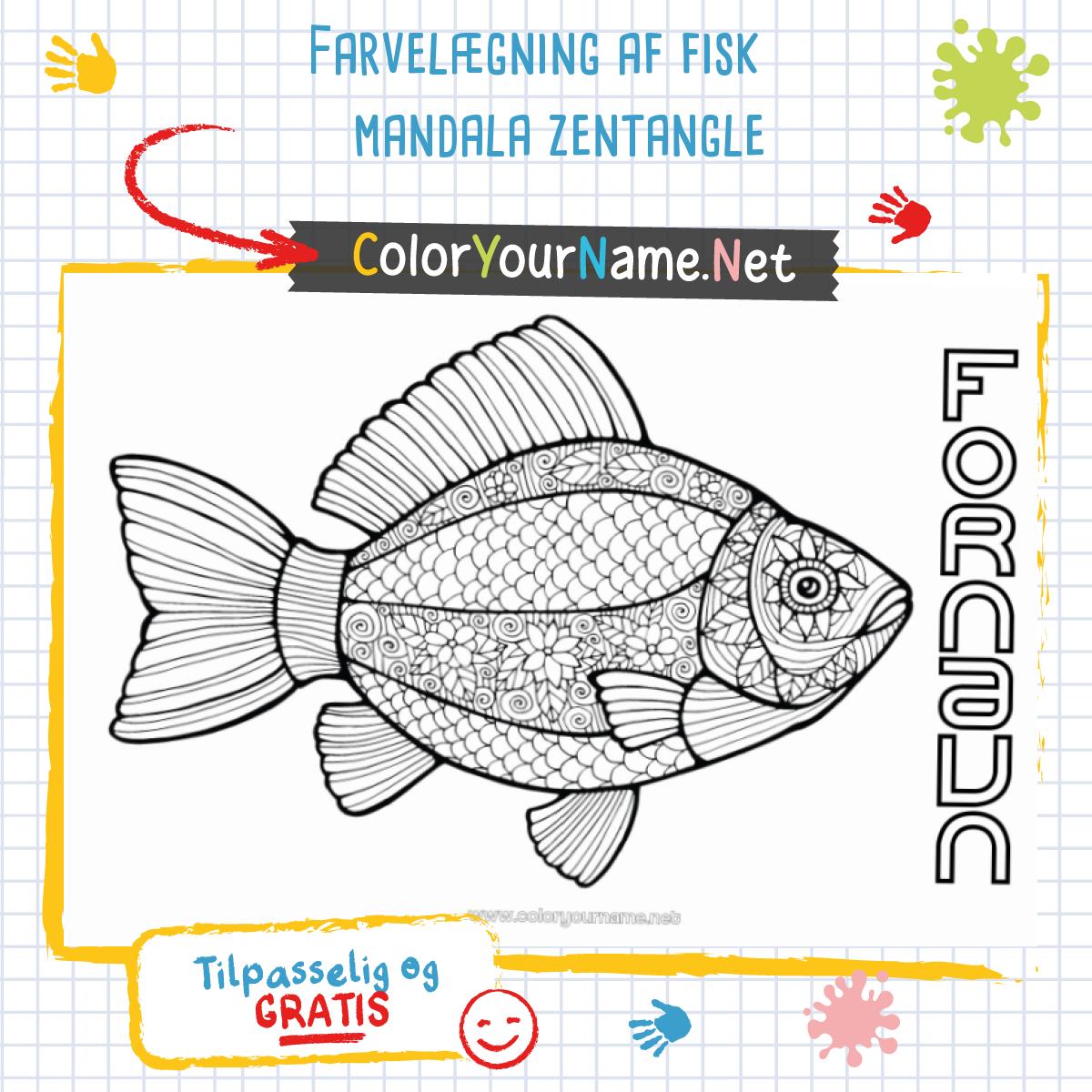 Farvelægning af fisk mandala zentangle