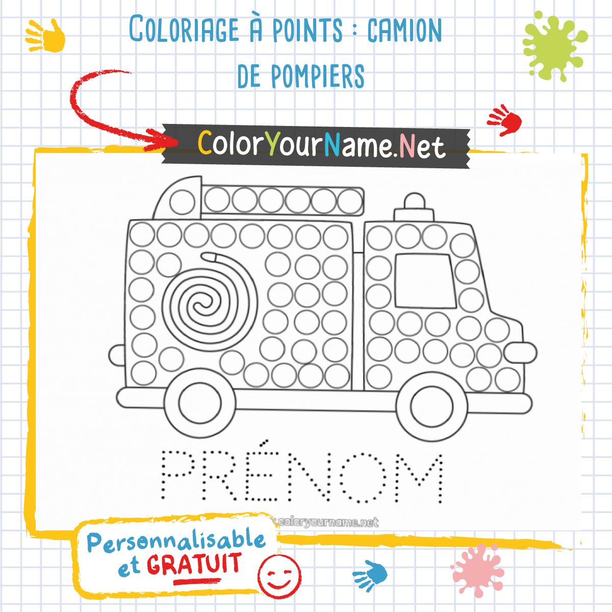 Coloriage à points : camion de pompiers