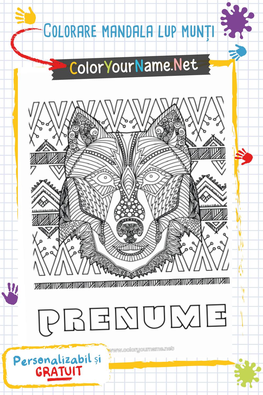 Colorare mandala lup munți