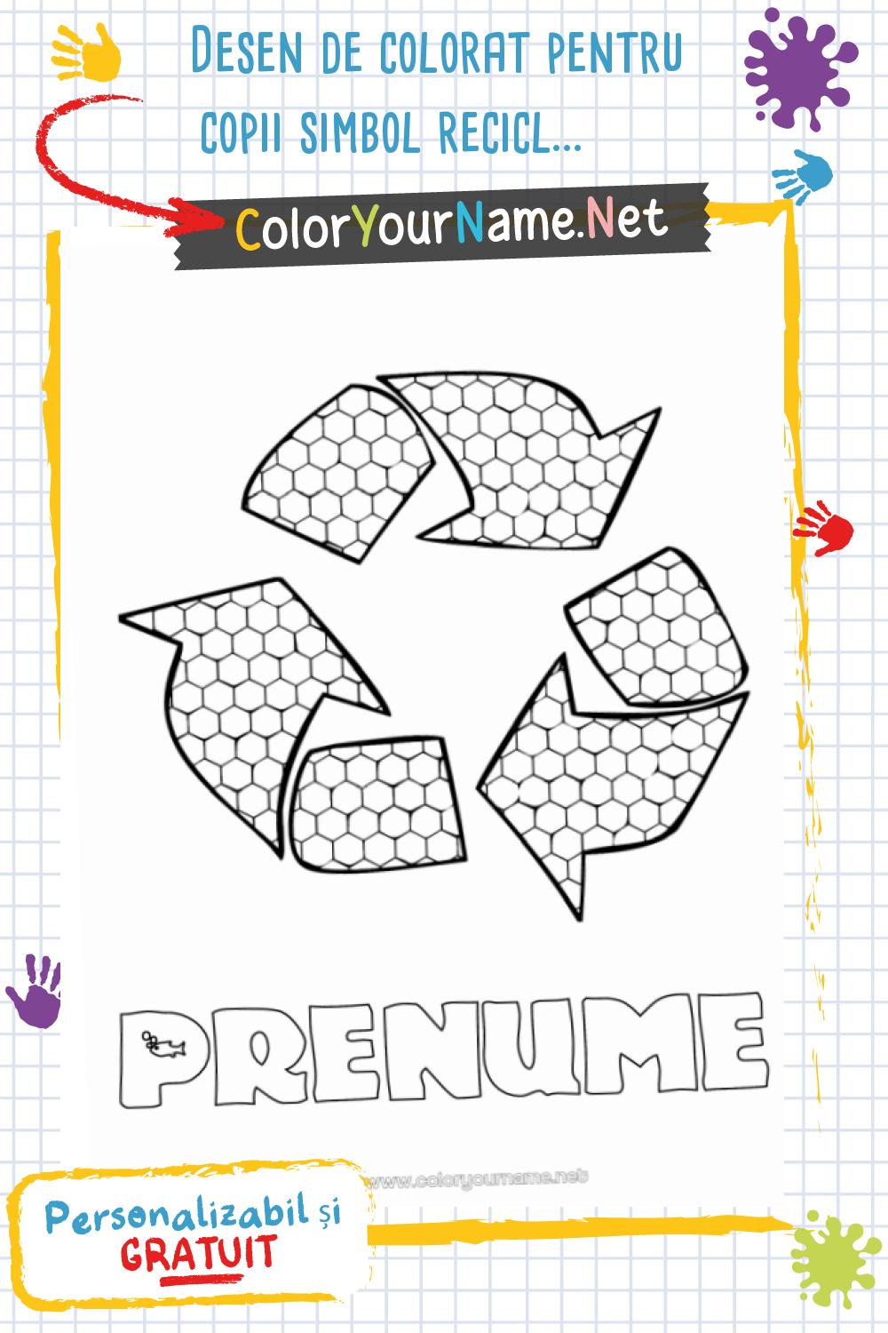 Desen de colorat pentru copii simbol reciclare ecologie