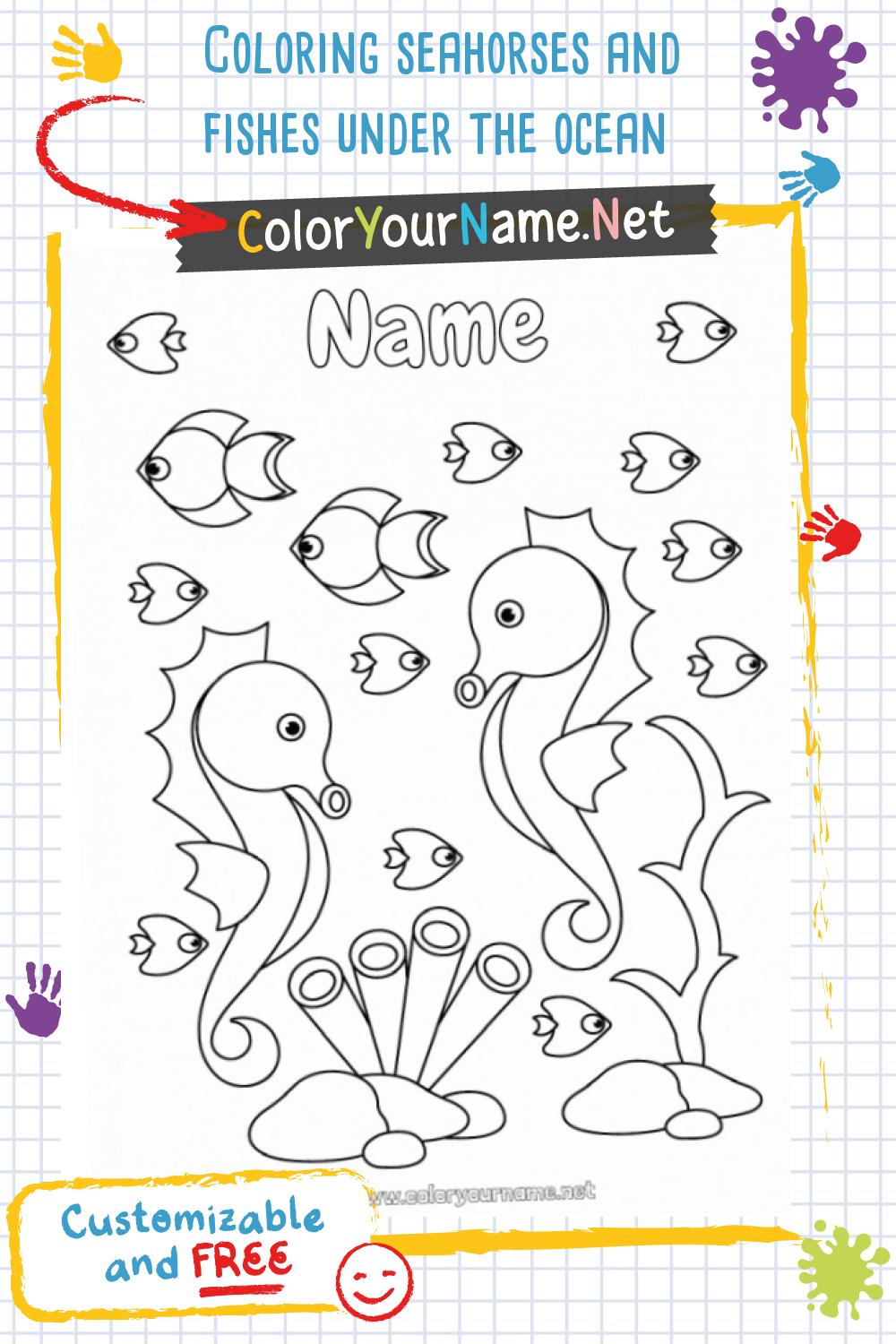 Coloring seahorses and fishes under the ocean