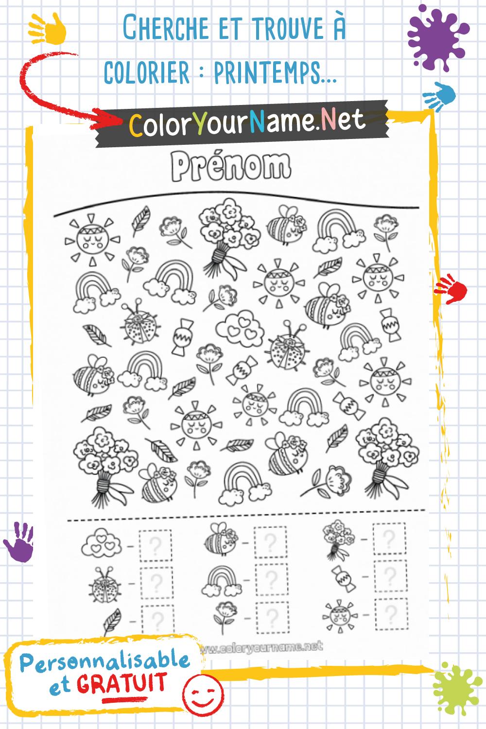 Cherche et trouve à colorier : printemps et insectes