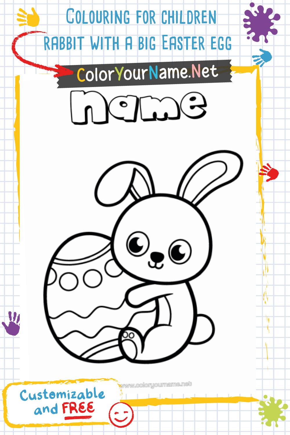 Colouring for children rabbit with a big Easter egg
