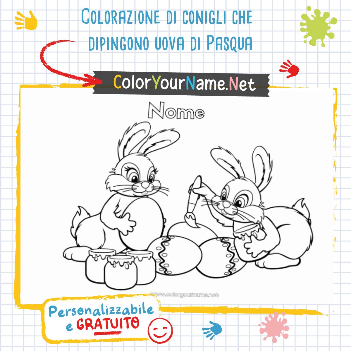 Colorazione di conigli che dipingono uova di Pasqua