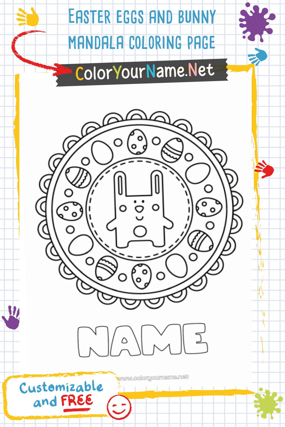 Easter eggs and bunny mandala coloring page