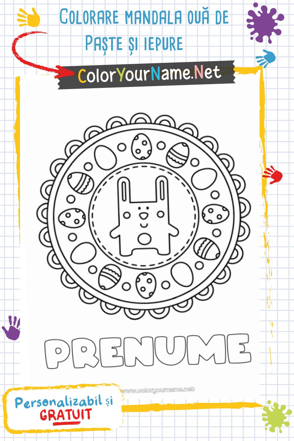 Colorare mandala ouă de Paște și iepure