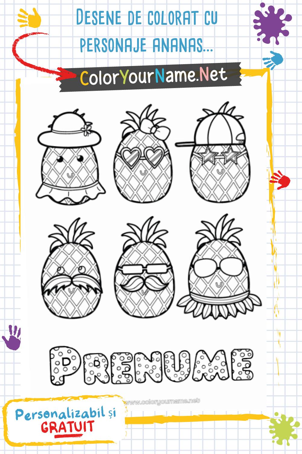Desene de colorat cu personaje ananas de imprimat
