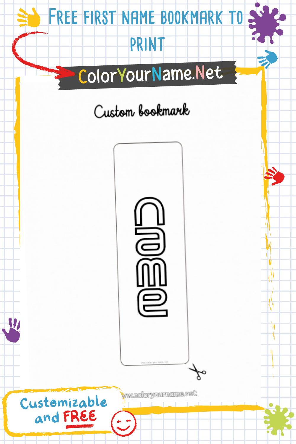 Free first name bookmark to print