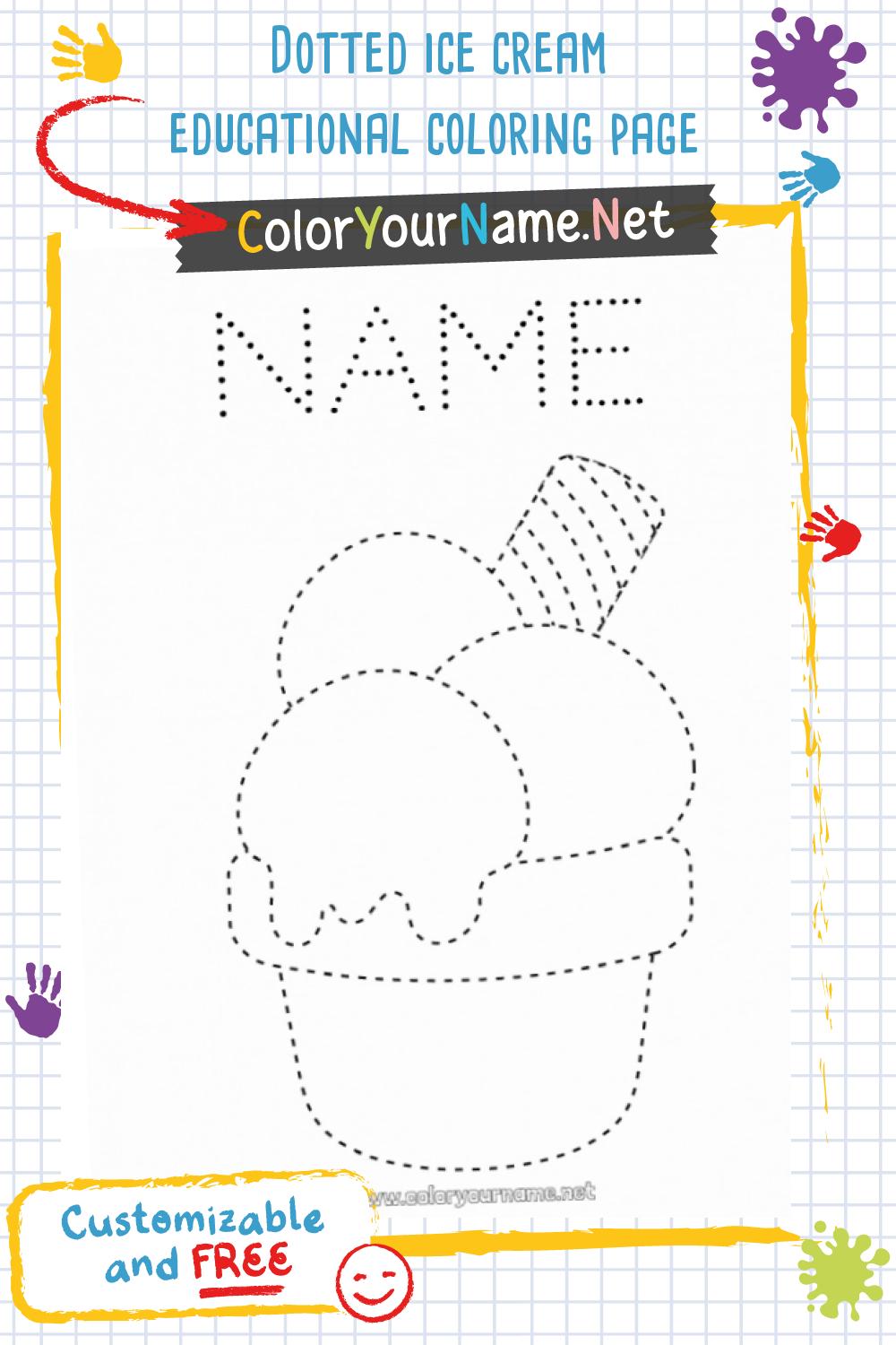 Dotted ice cream educational coloring page