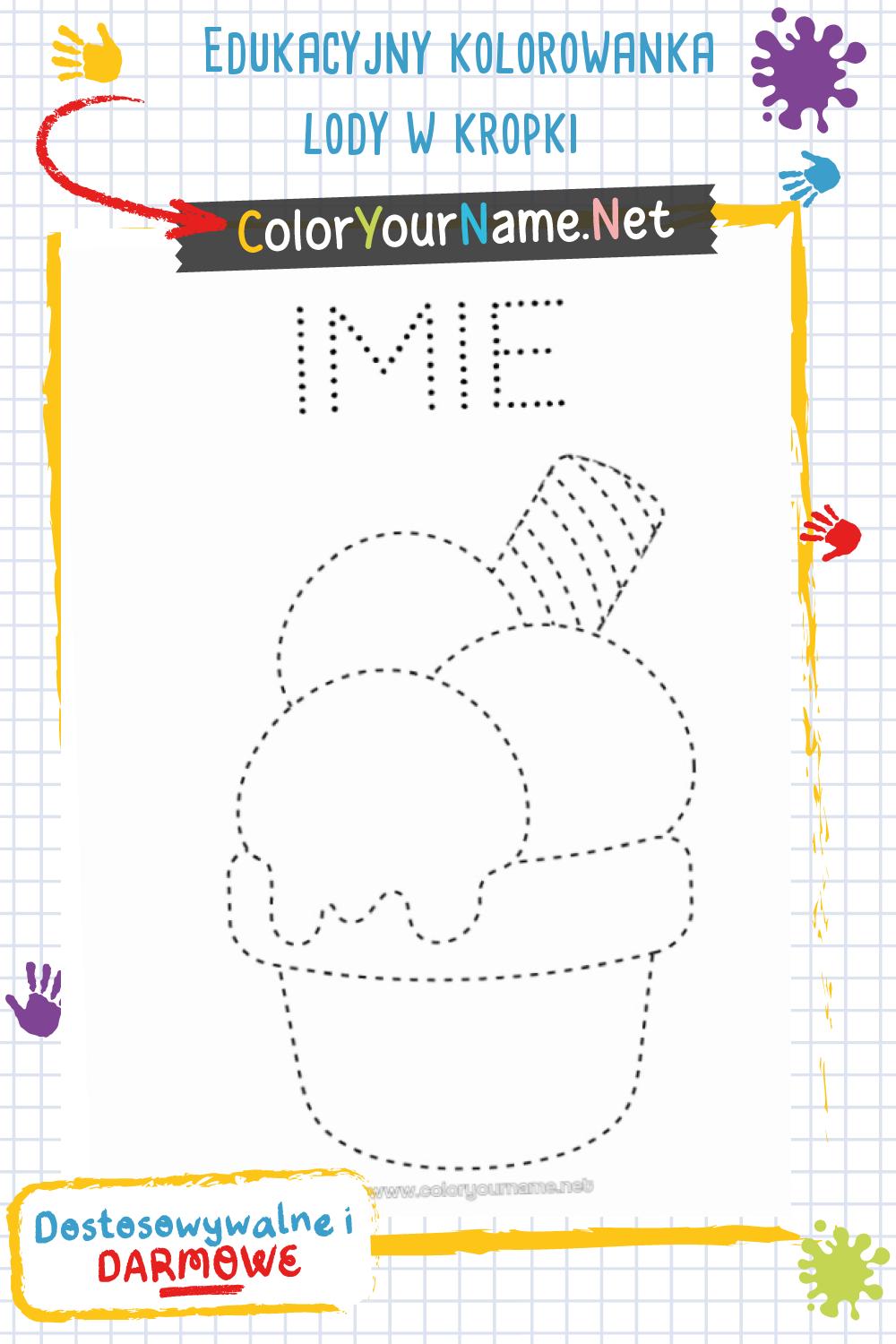 Edukacyjny kolorowanka lody w kropki