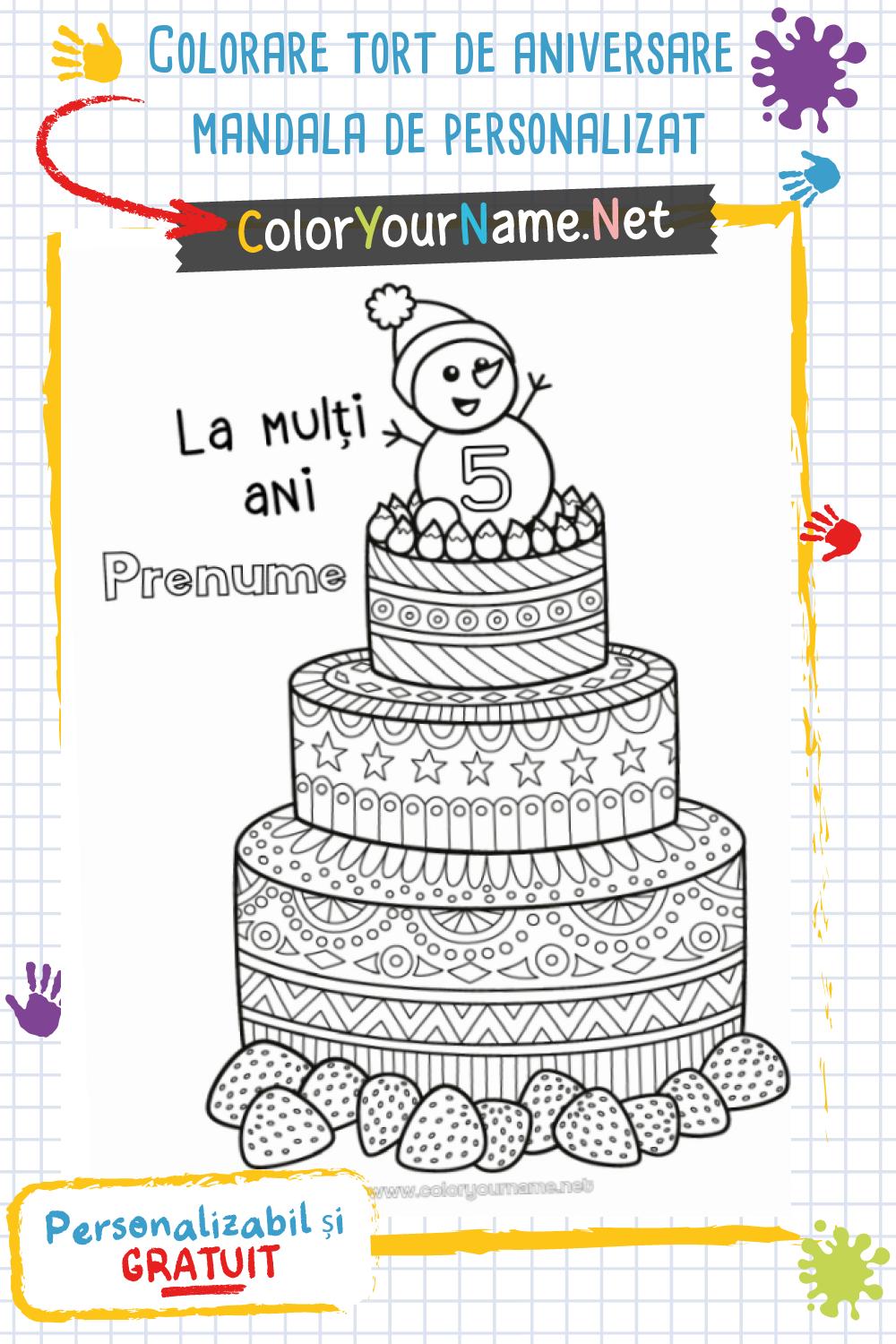 Colorare tort de aniversare mandala de personalizat