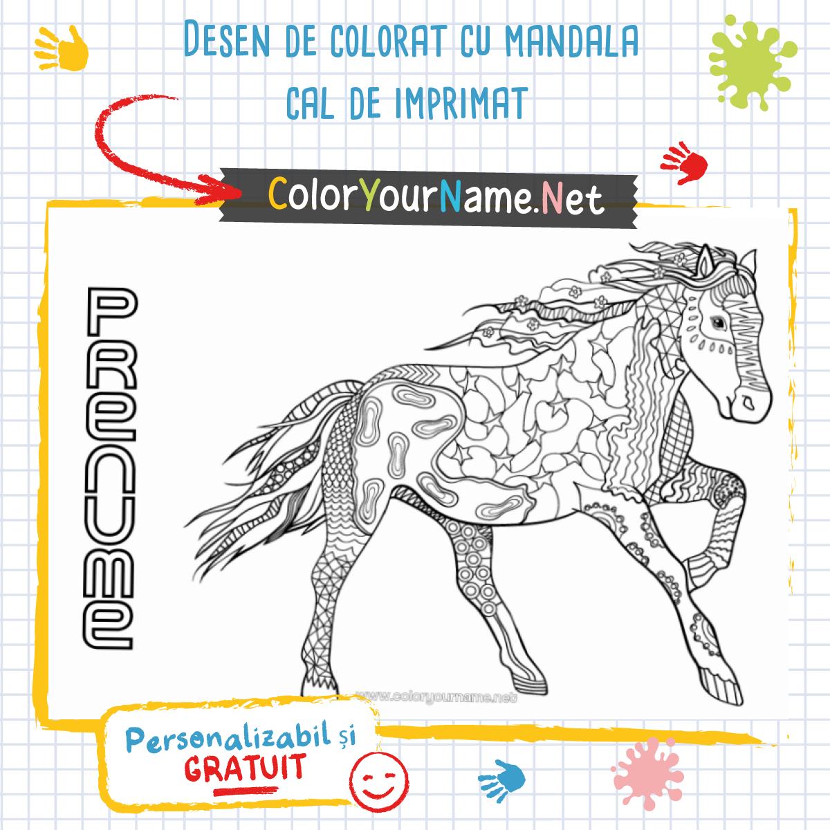Desen de colorat cu mandala cal de imprimat