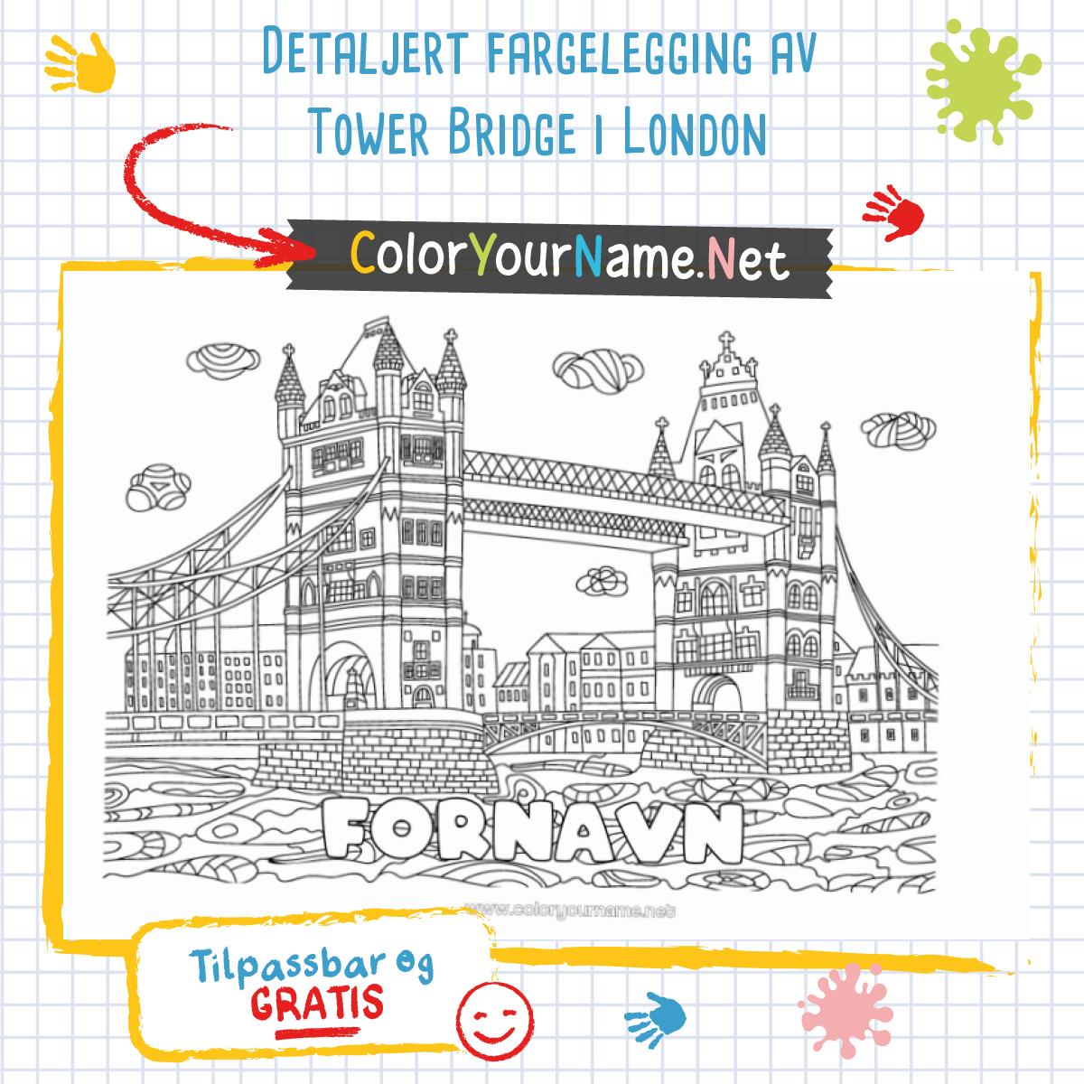 Detaljert fargelegging av Tower Bridge i London