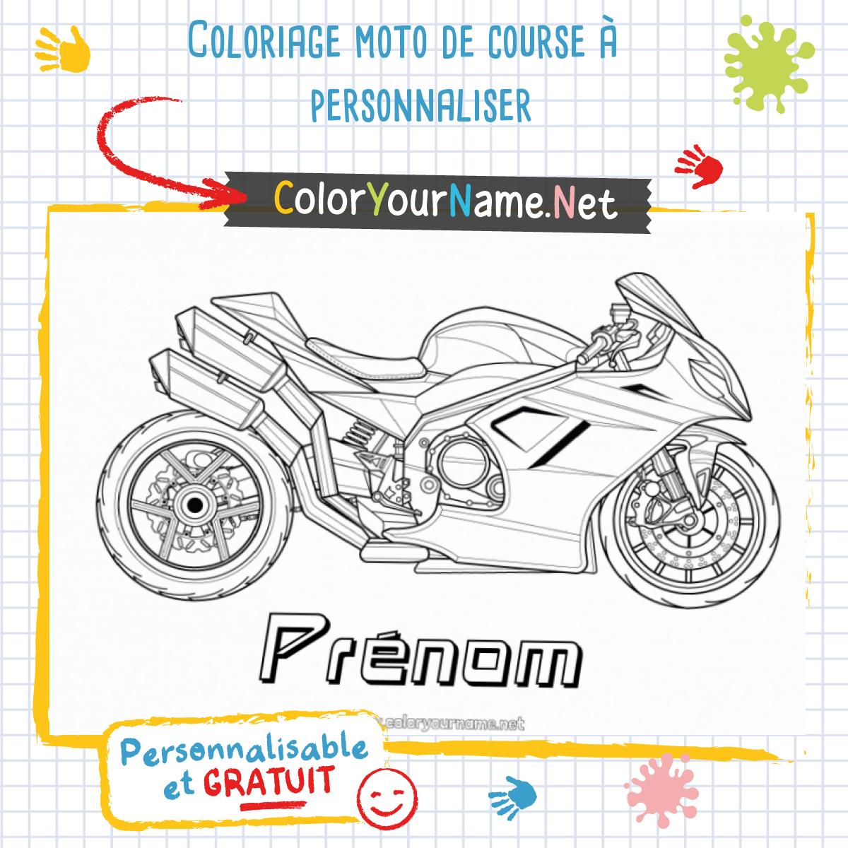 Coloriage moto de course à personnaliser