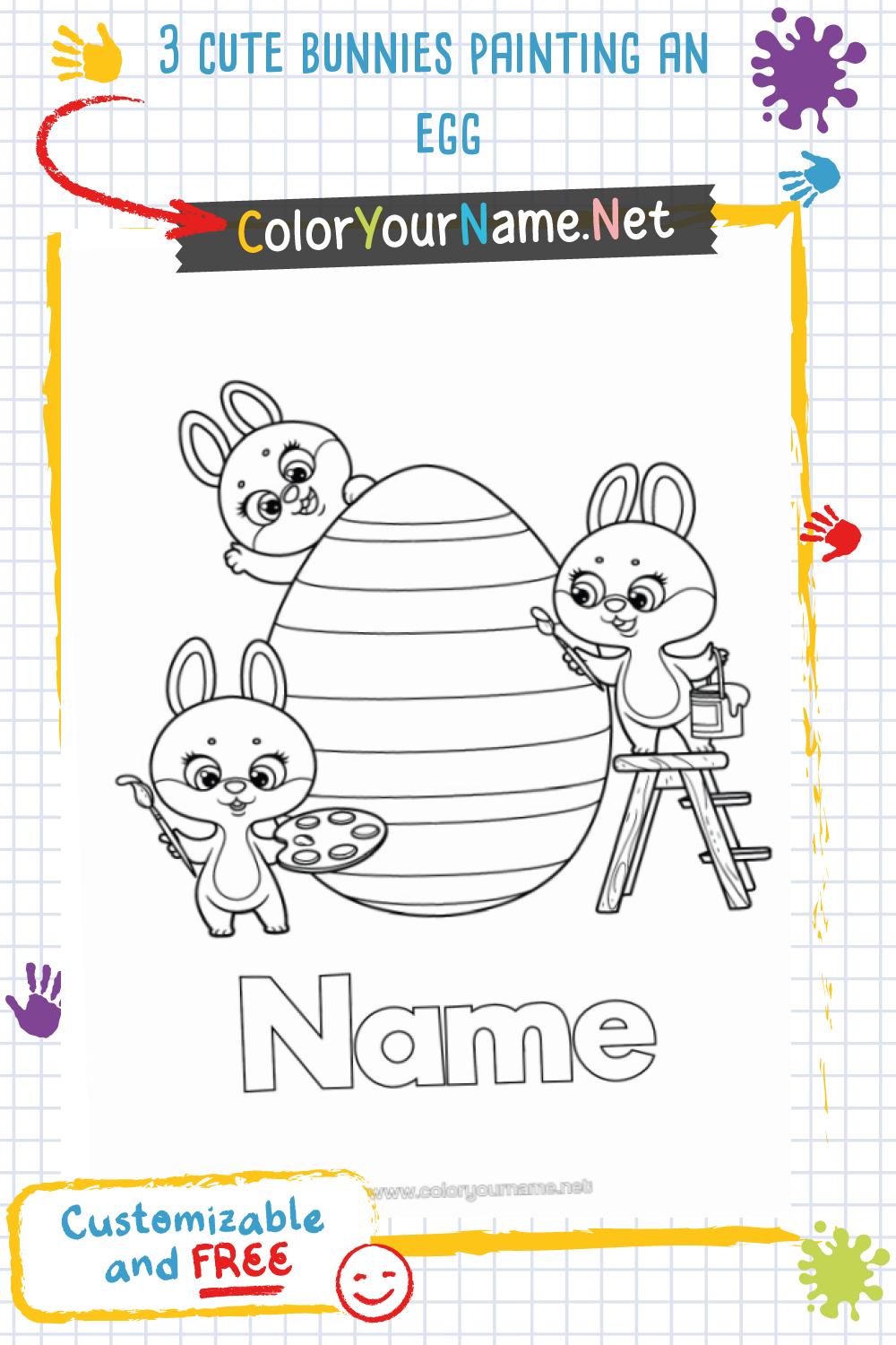 3 cute bunnies painting an egg