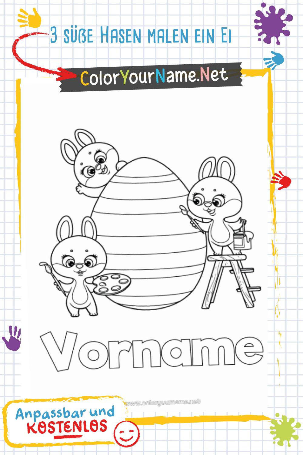 3 süße Hasen malen ein Ei