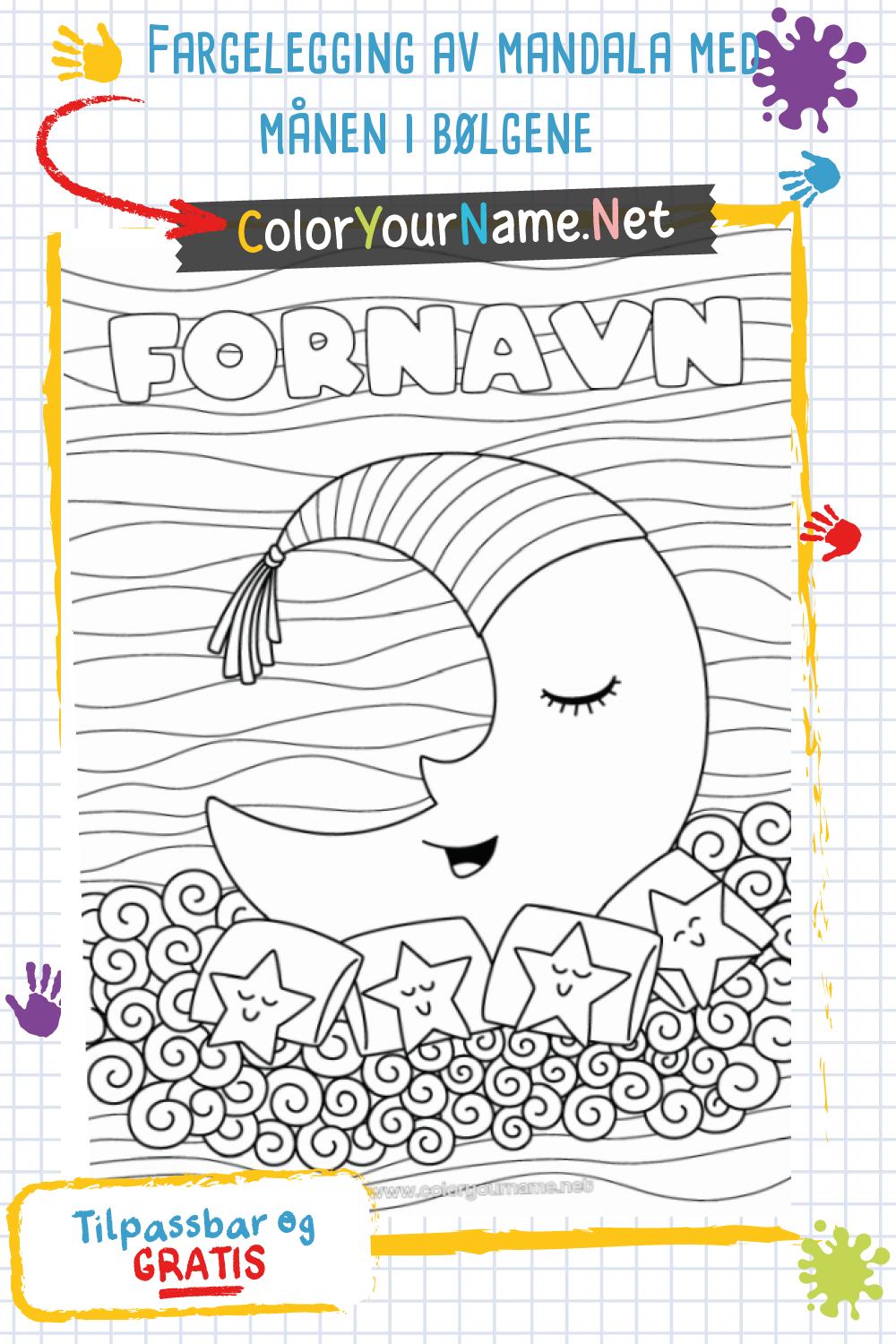 Fargelegging av mandala med månen i bølgene