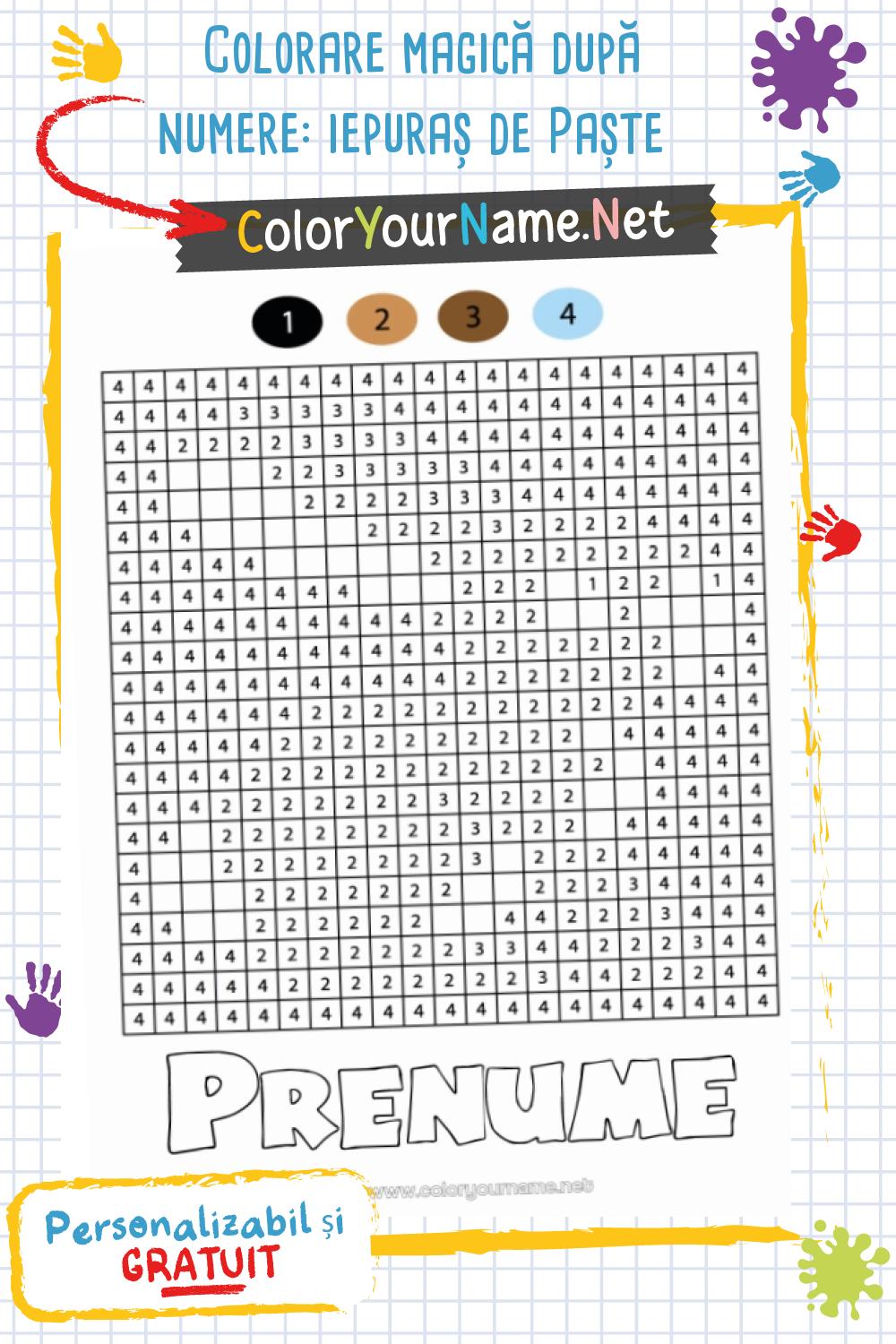 Colorare magică după numere: iepuraș de Paște