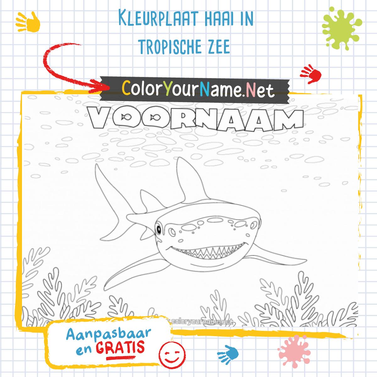 Kleurplaat haai in tropische zee