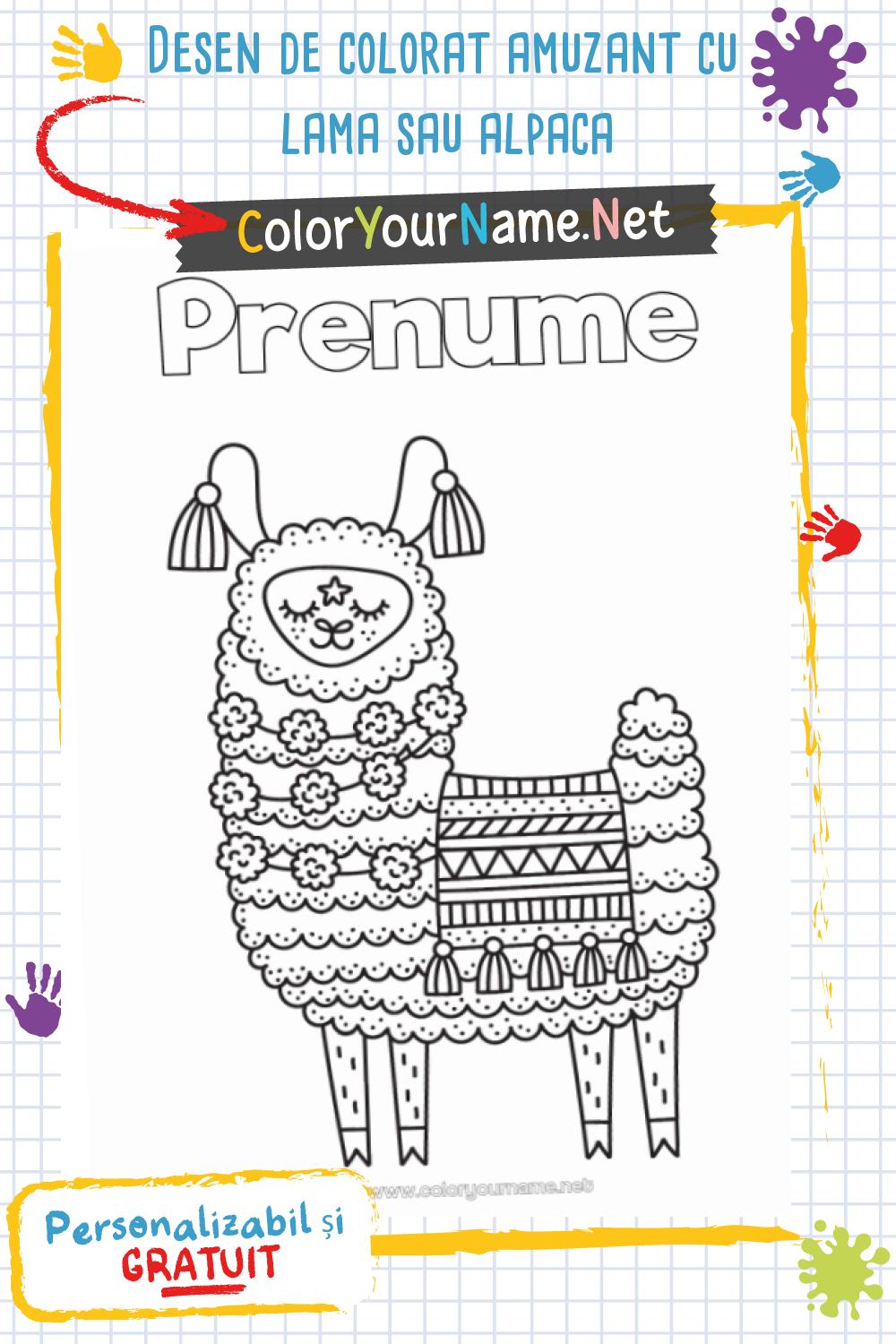 Desen de colorat amuzant cu lama sau alpaca