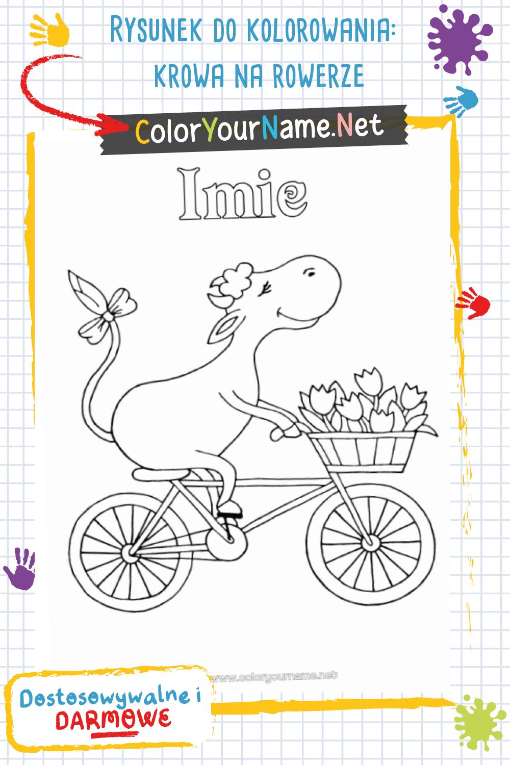 Rysunek do kolorowania: krowa na rowerze