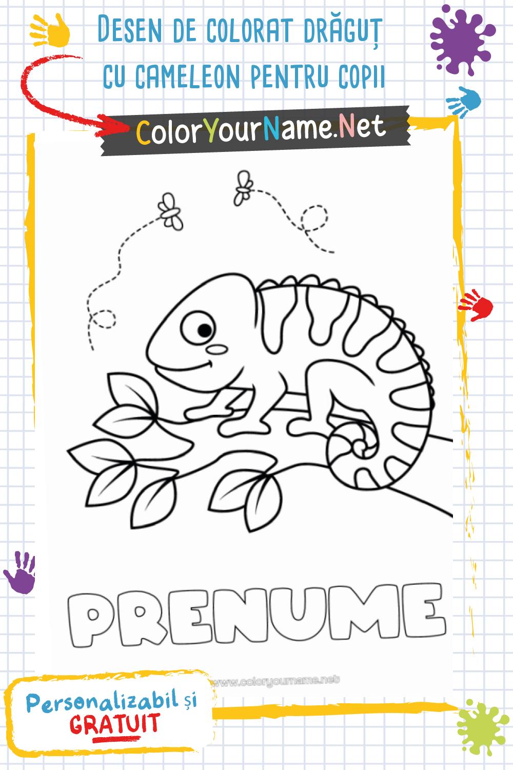 Desen de colorat drăguț cu cameleon pentru copii