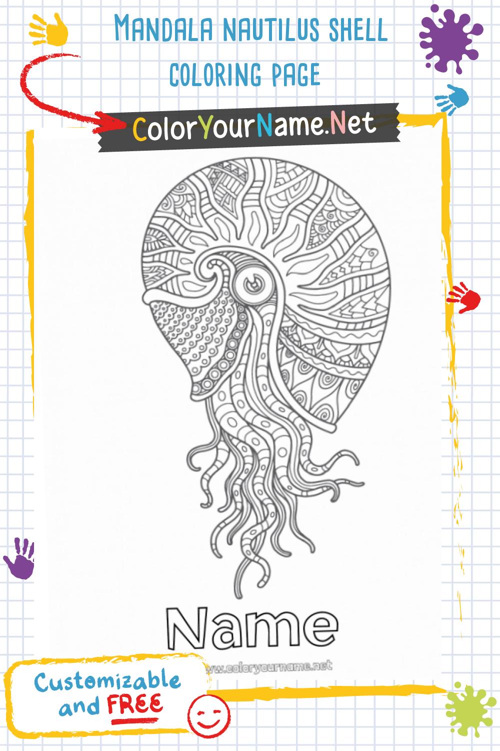 Mandala nautilus shell coloring page