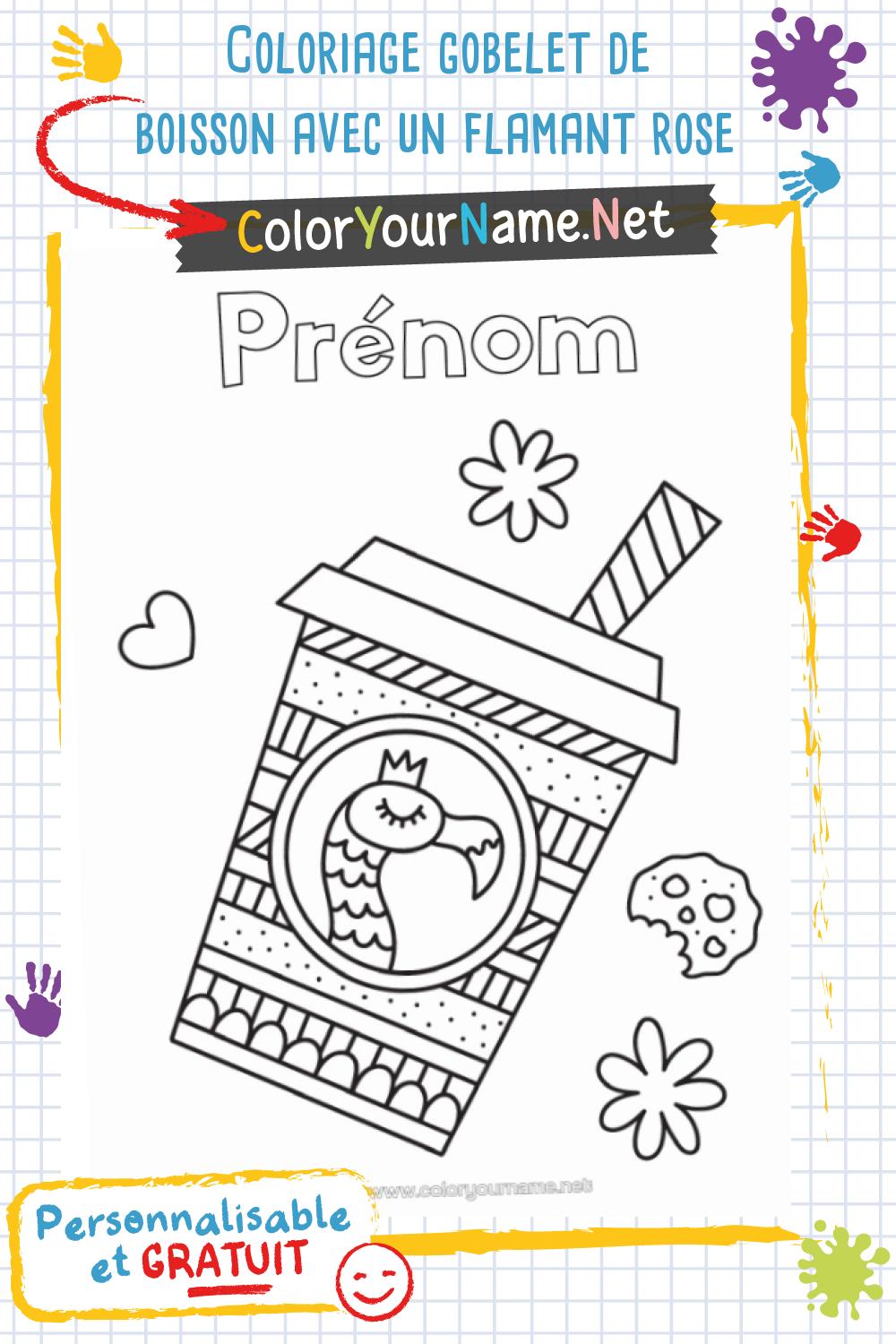 Coloriage gobelet de boisson avec un flamant rose