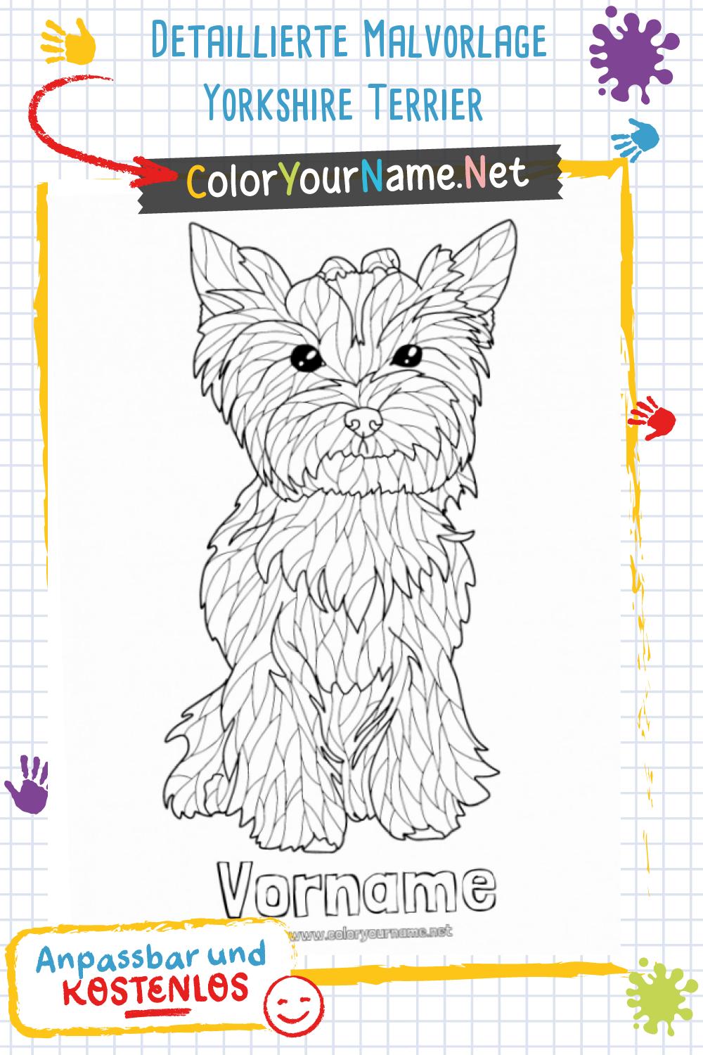Detaillierte Malvorlage Yorkshire Terrier