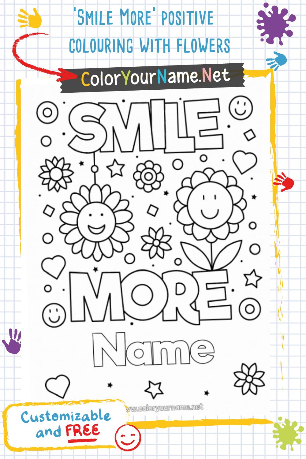 'Smile More' positive colouring with flowers