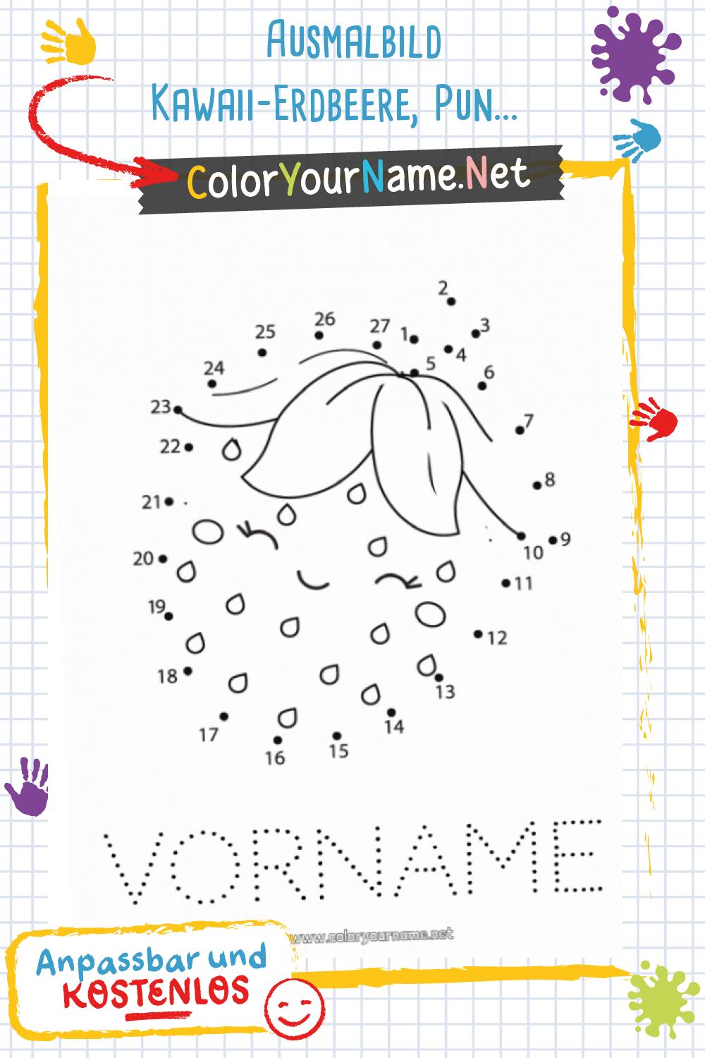 Ausmalbild Kawaii-Erdbeere, Punkte verbinden
