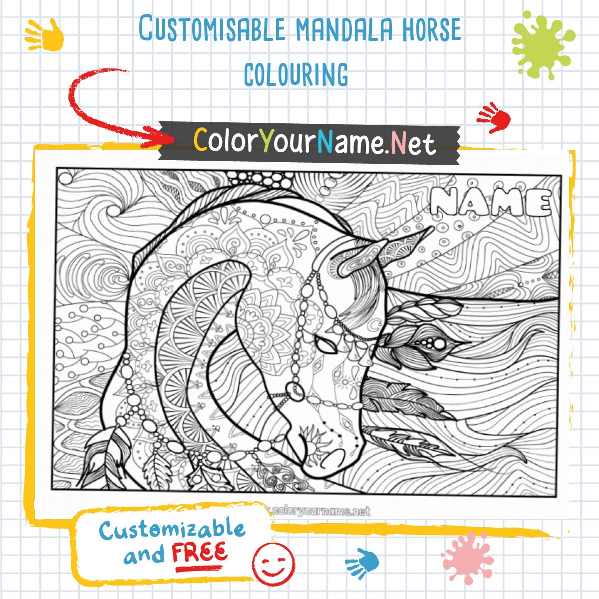 Customisable mandala horse colouring