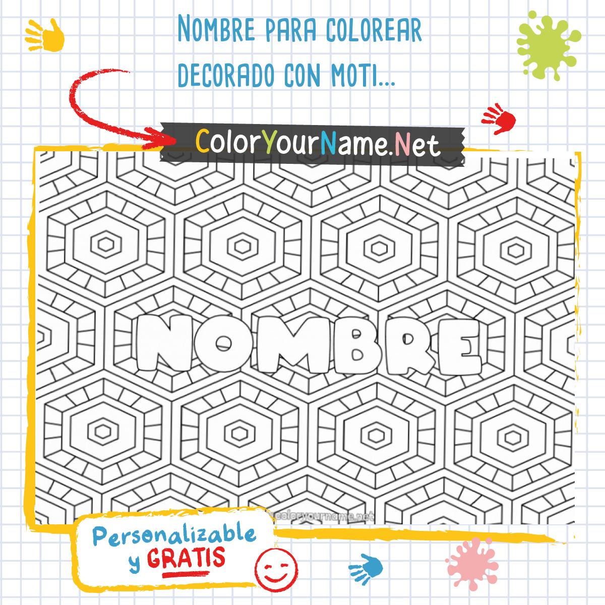 Nombre para colorear decorado con motivos geométricos