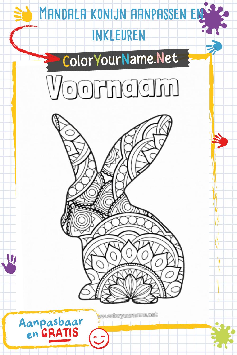 Mandala konijn aanpassen en inkleuren