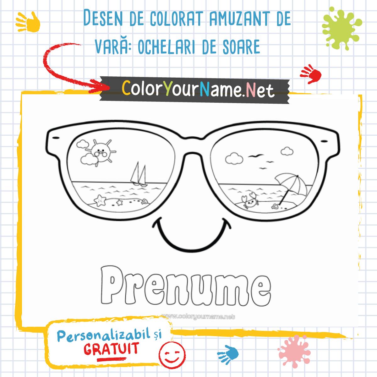 Desen de colorat amuzant de vară: ochelari de soare