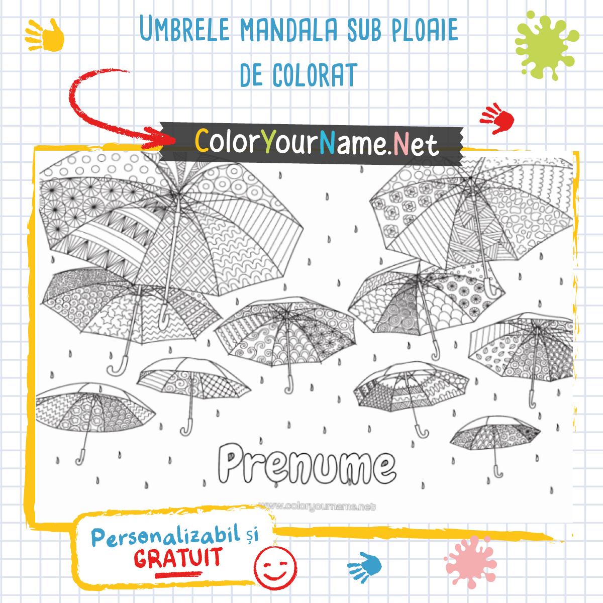 Umbrele mandala sub ploaie de colorat