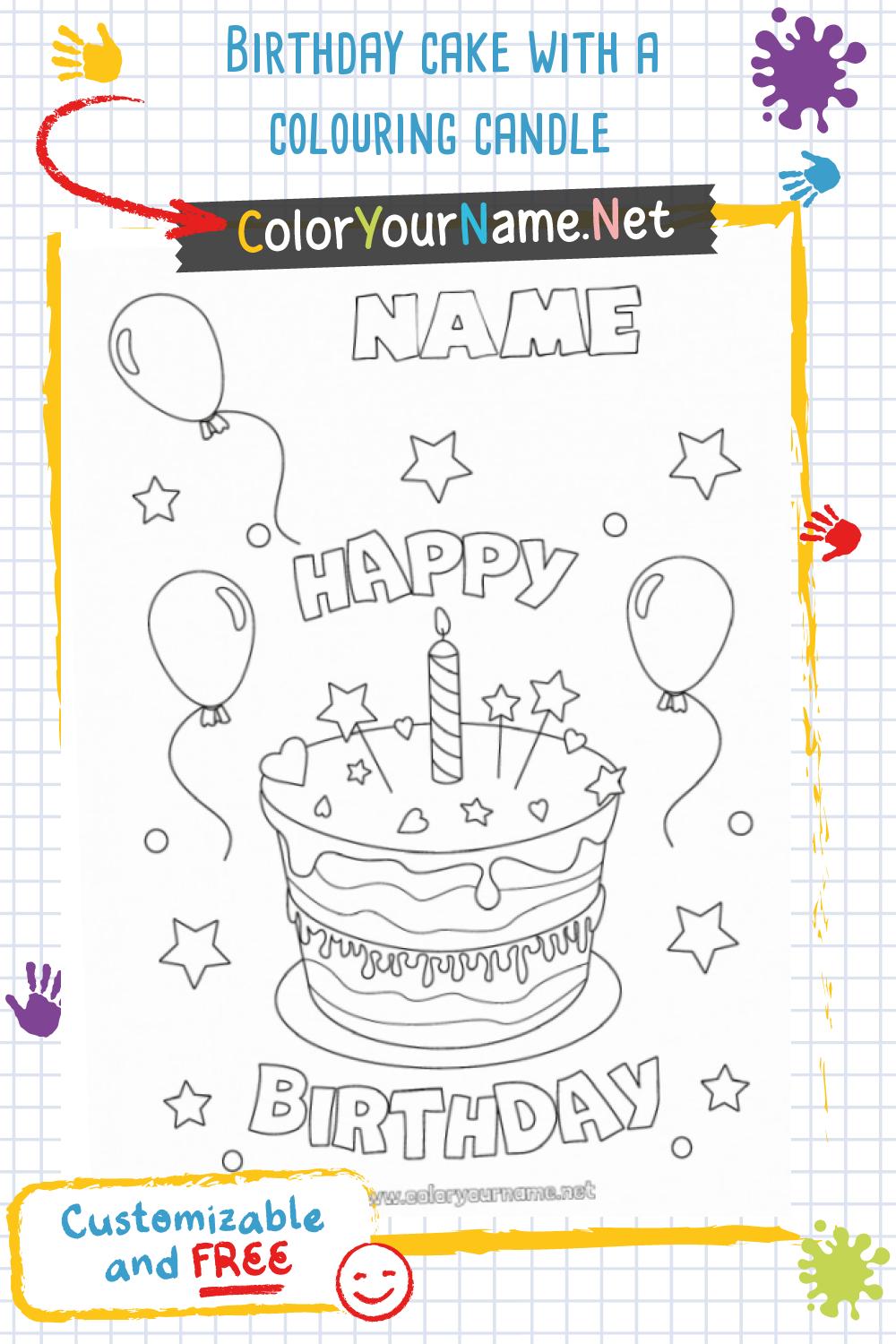 Birthday cake with a colouring candle