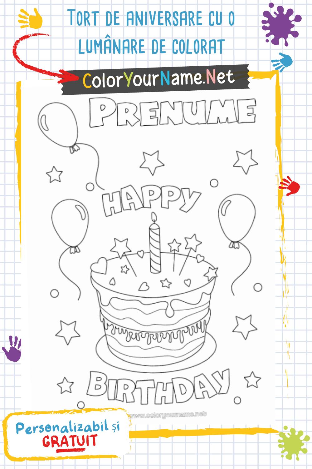Tort de aniversare cu o lumânare de colorat