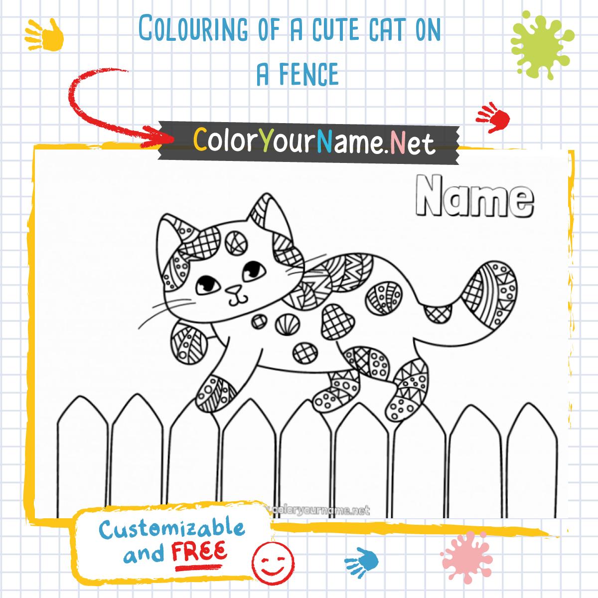 Colouring of a cute cat on a fence