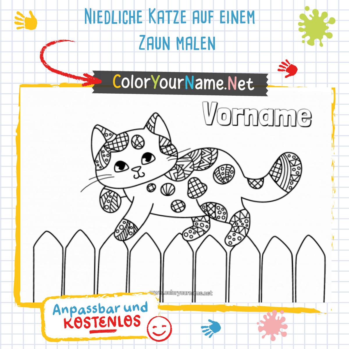 Niedliche Katze auf einem Zaun malen