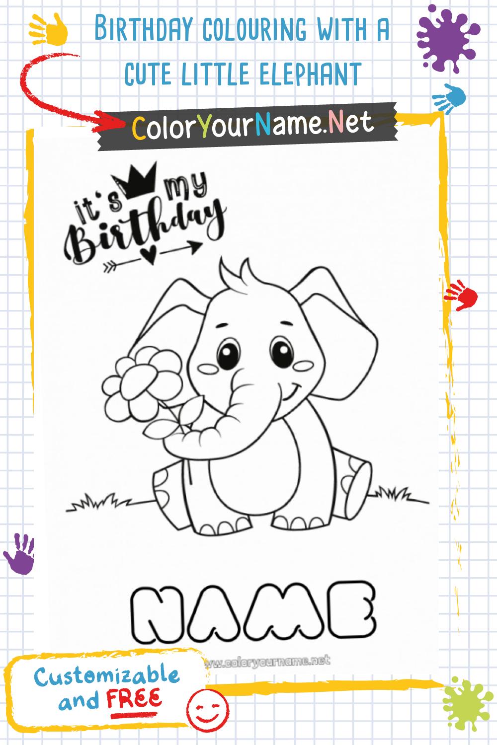Birthday colouring with a cute little elephant