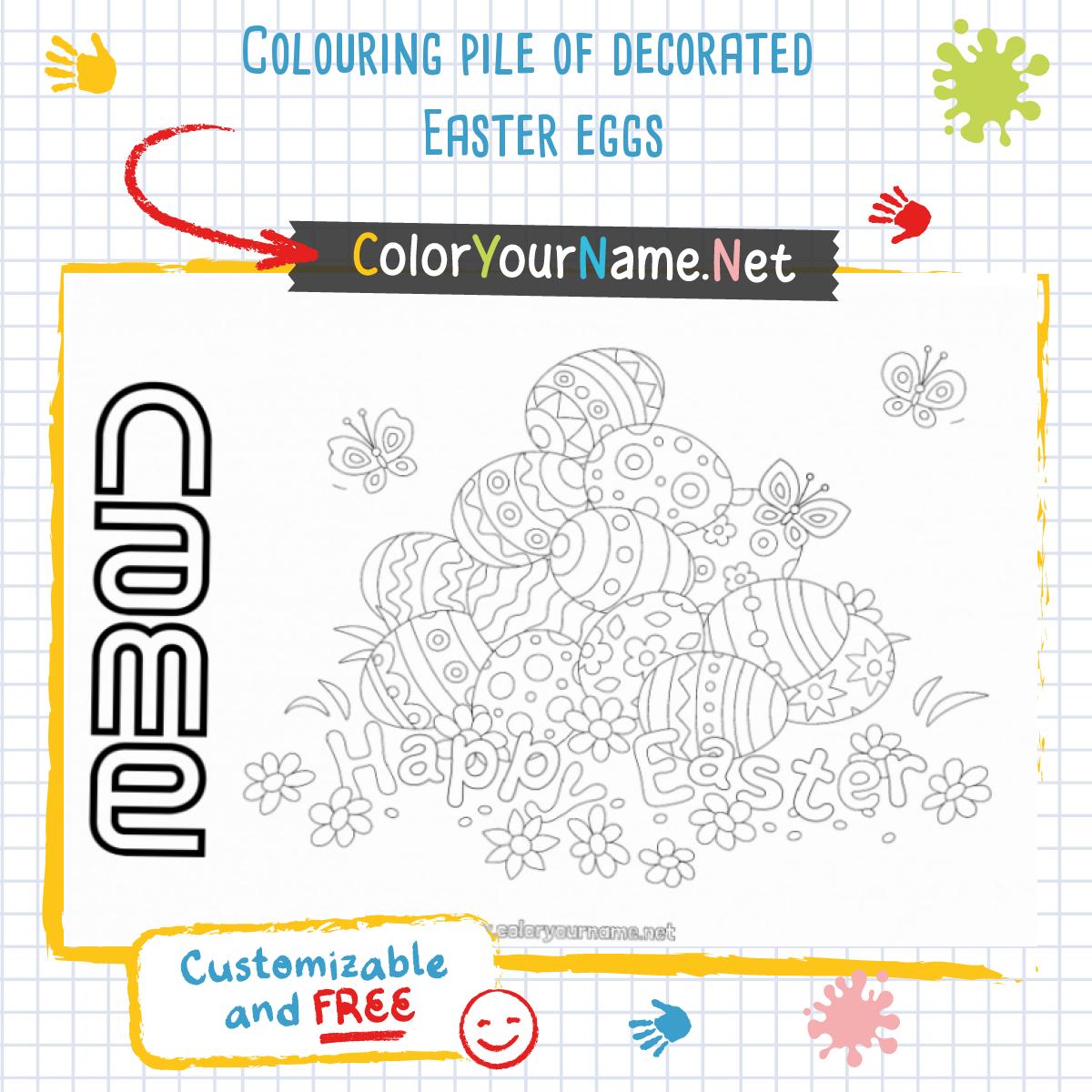 Colouring pile of decorated Easter eggs