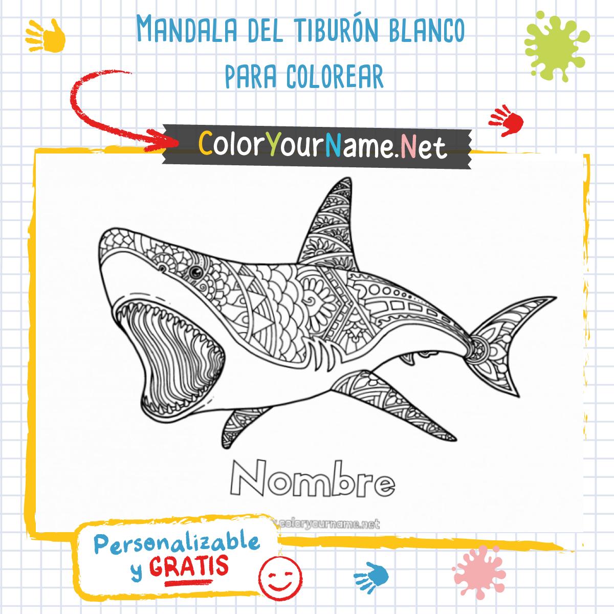 Mandala del tiburón blanco para colorear
