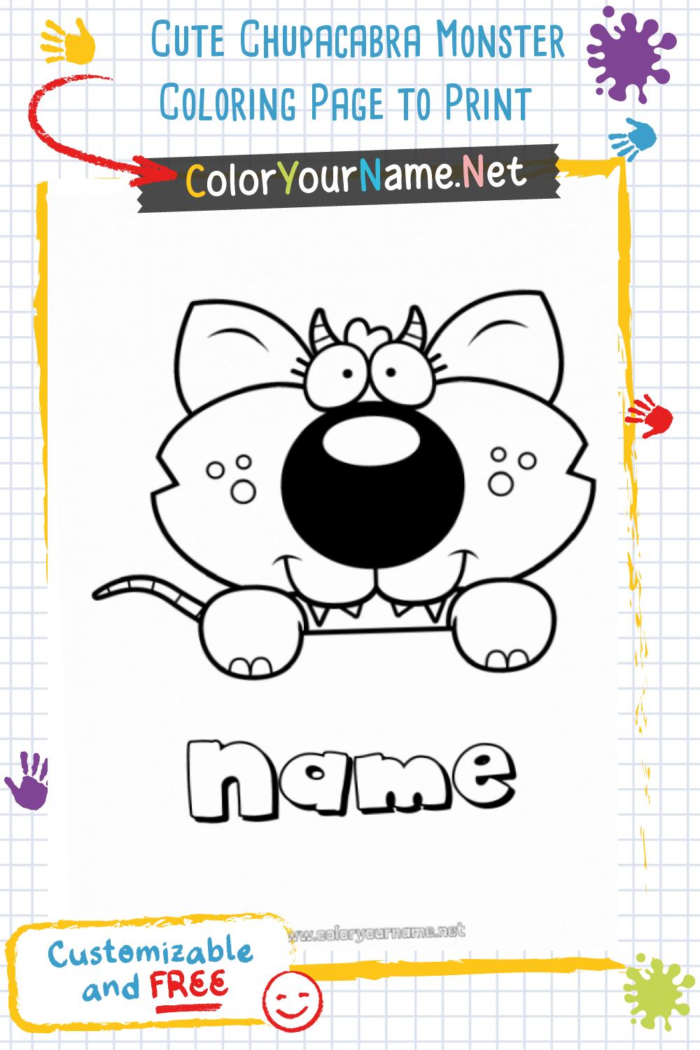 Cute Chupacabra Monster Coloring Page to Print