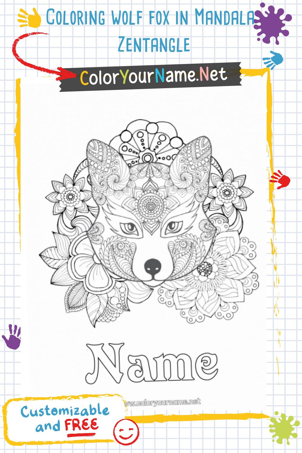 Coloring wolf fox in Mandala Zentangle